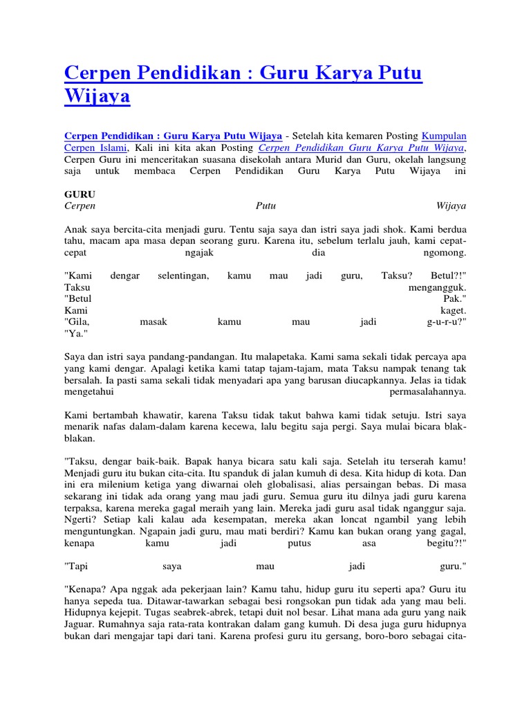 Cerpen Pendidikan Guru Karya Putu Wijaya | PDF