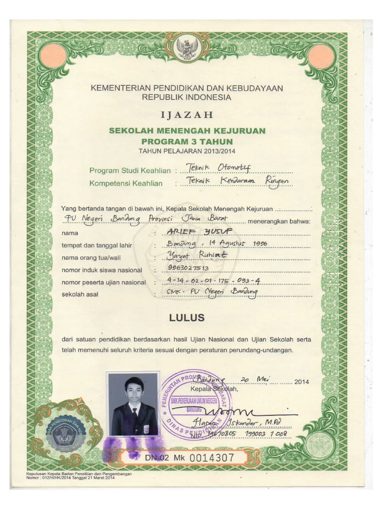 Ijazah Slta | PDF