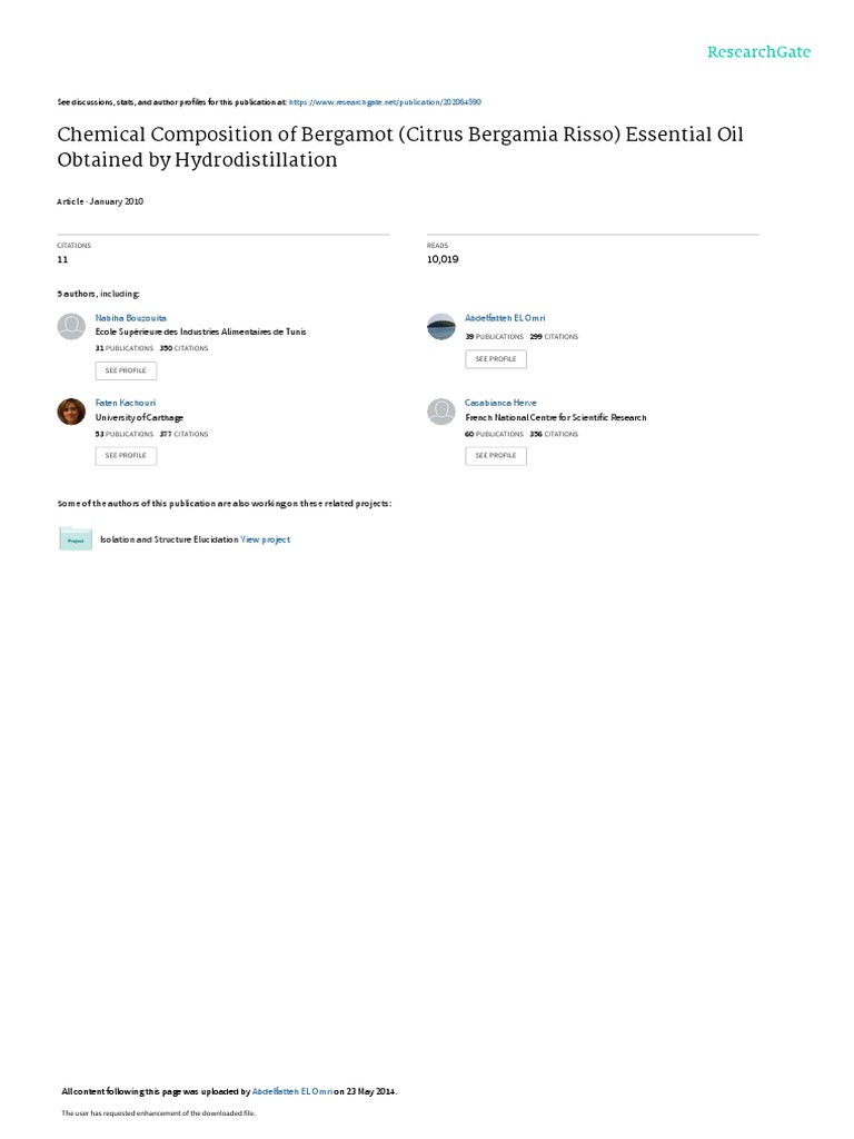 Chemical Composition of Bergamot Citrus Bergamia Risso Essential Oil ...