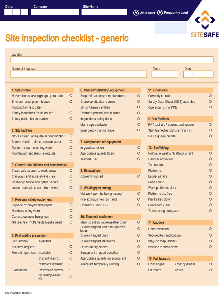 Site Inspection Checklist - Generic: Location | PDF | Personal ...