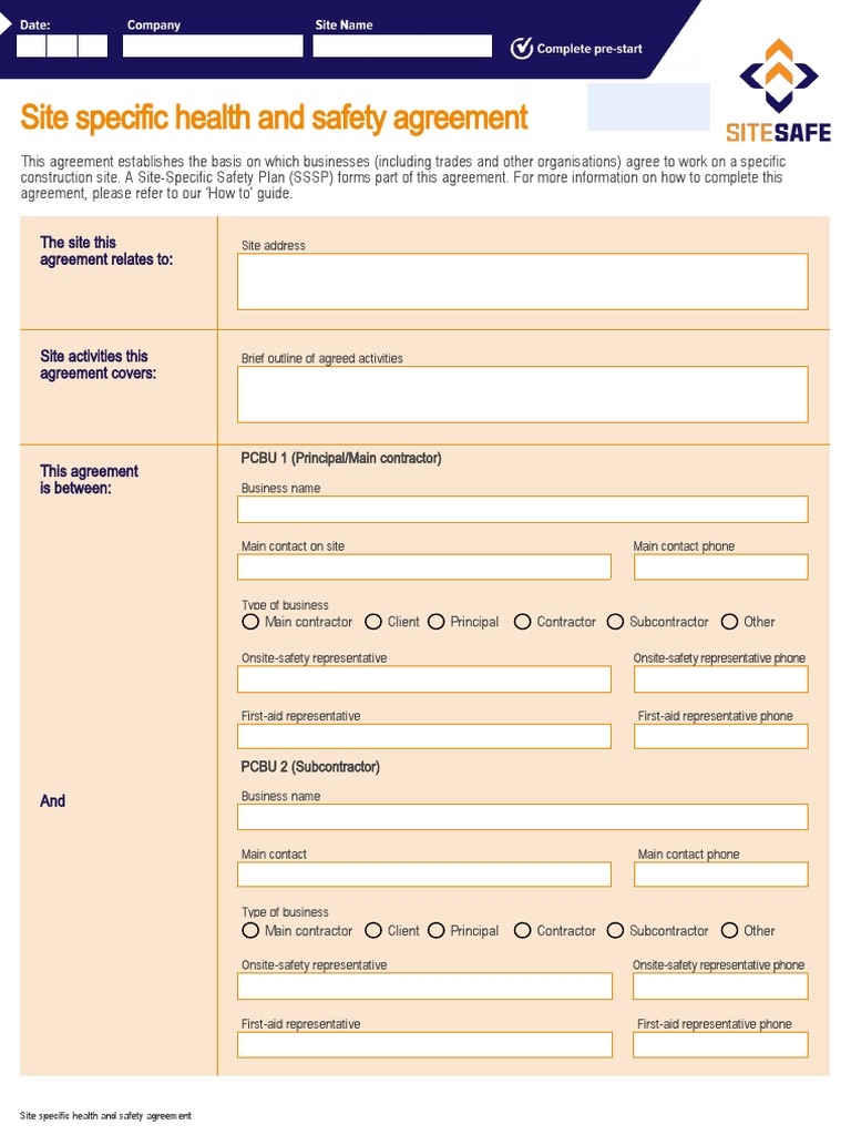 Site Specific Health and Safety Agreement | PDF | Occupational Safety ...