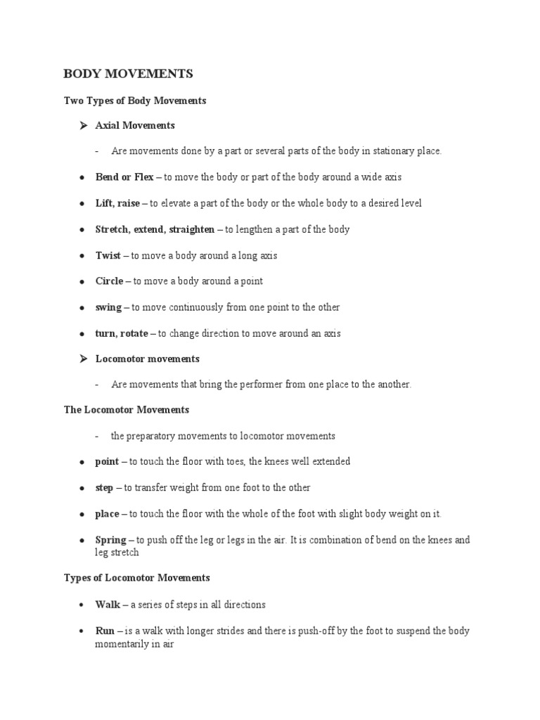 Two Types of Body Movements | PDF | Gymnastics | Anatomical Terms Of Motion