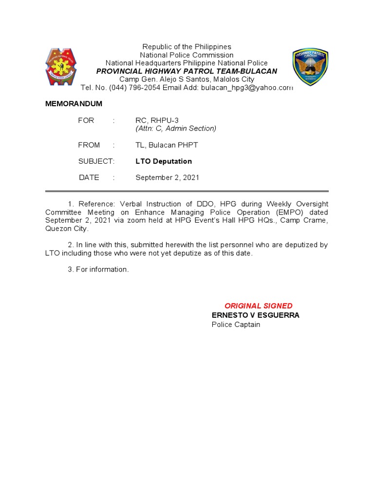 LTO Deputation | PDF