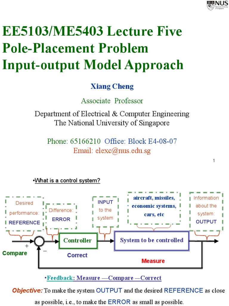 EE5103/ME5403 Lecture Five Pole-Placement Problem Input-Output Model ...