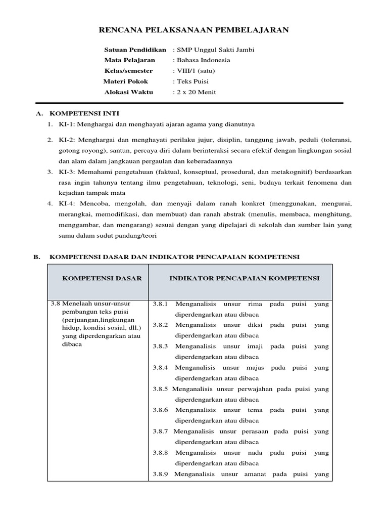 PDF RPP PBL Bahasa Indonesia Kelas VIII | PDF