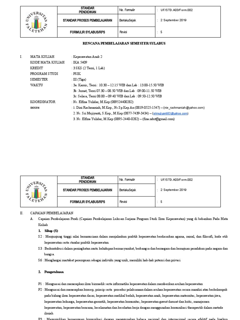 Silabus Kep Anak 2 2021-2022 | PDF | Pengembangan Diri | Kesehatan Holistik