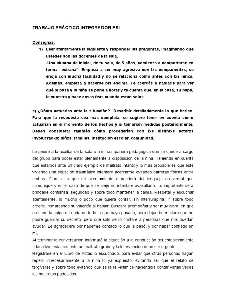 ESI TP Integrador | PDF | Educación sexual | Abuso infantil