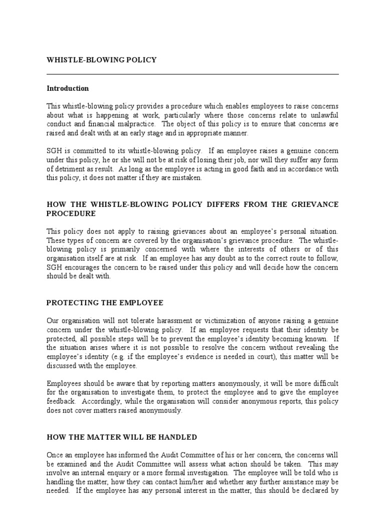Whistle Blowing Policy Final | PDF | Whistleblower | Receipt