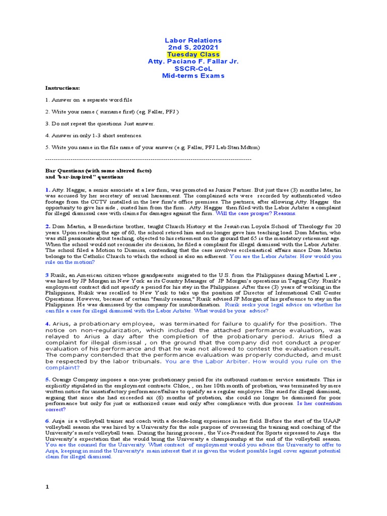 Labor Relations 2nd S, 202021 Tuesday Class Atty. Paciano F. Fallar Jr ...