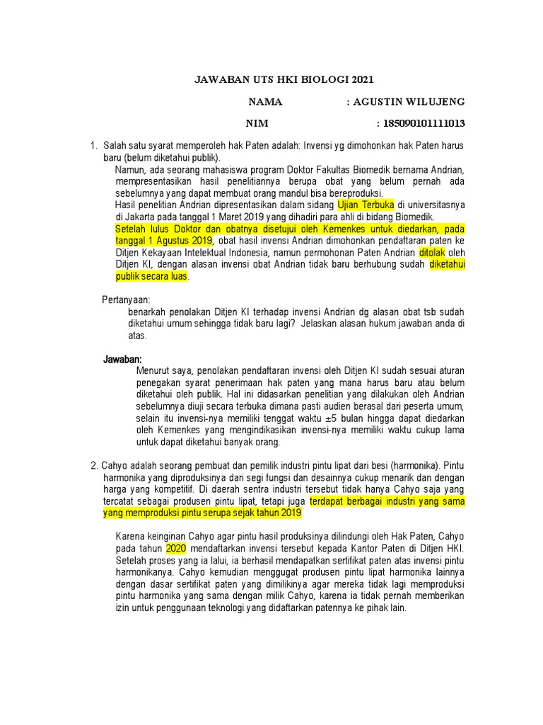 Uts Hki Bio 2021 - Agustin Wilujeng | PDF