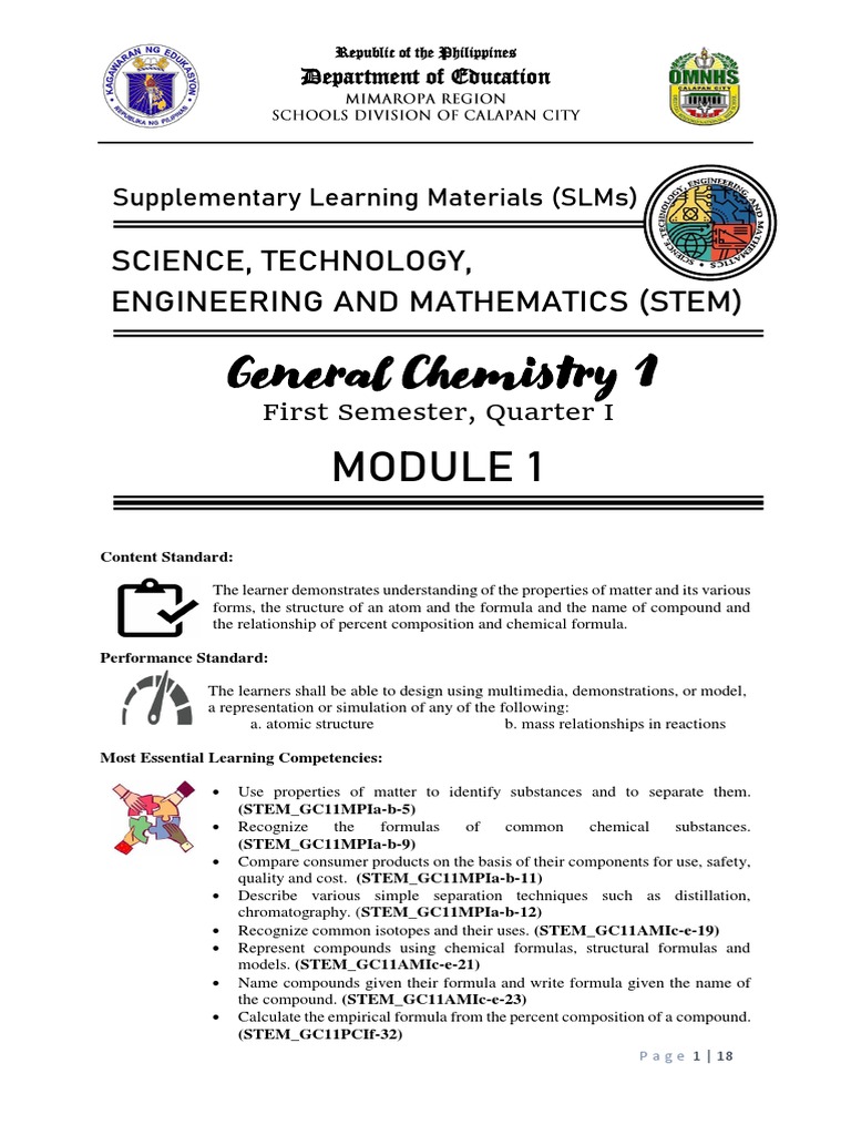 STEM General Chemistry 1 Q1 M1 | PDF | Isotope | Molecules