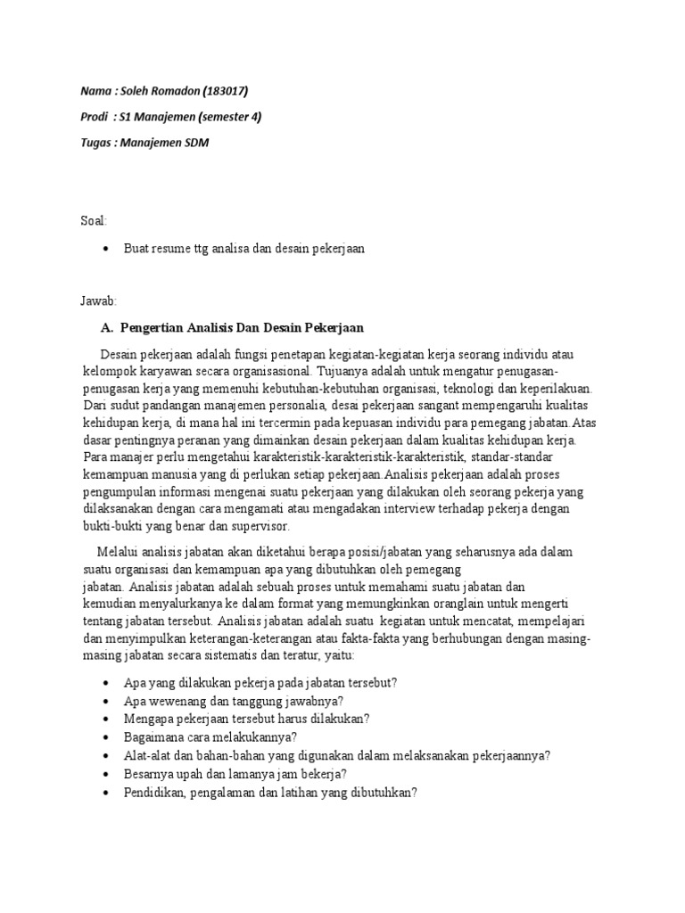 Analisis Dan Desain Pekerjaan | PDF