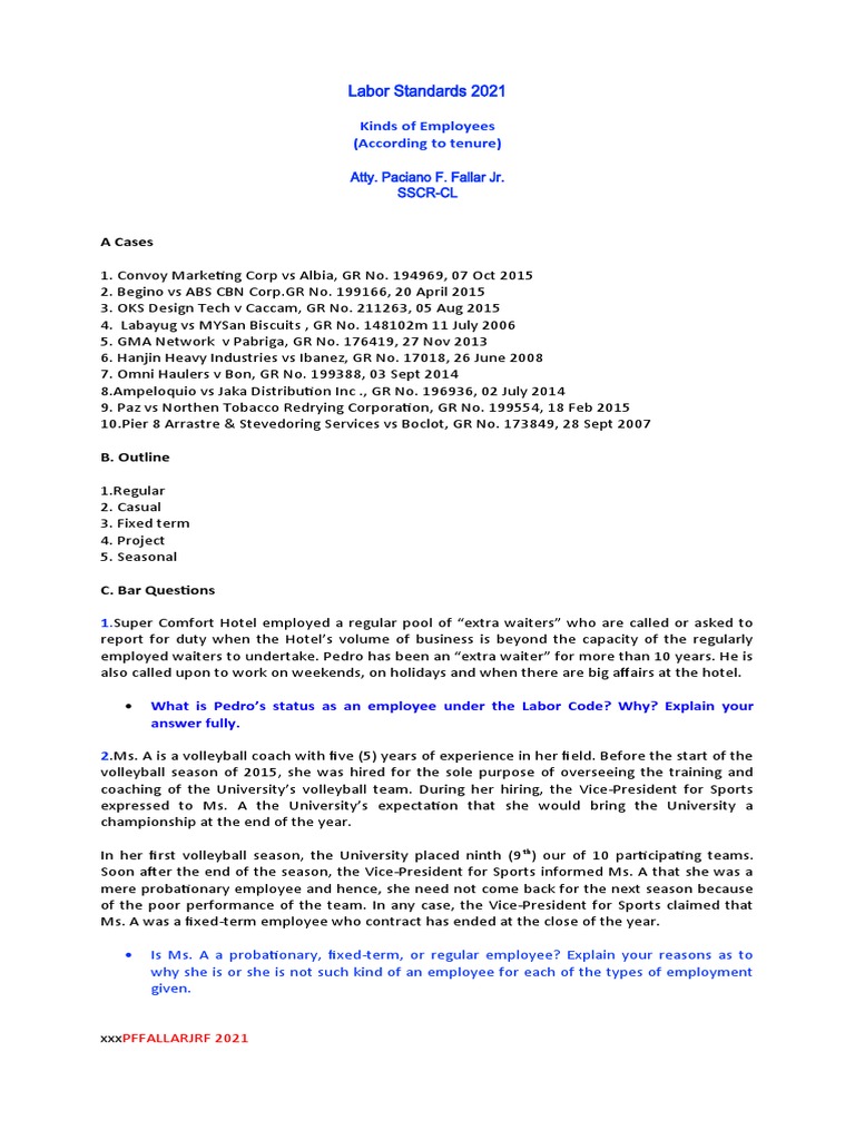 Labor Standards 2021: Atty. Paciano F. Fallar Jr. SSCR-CL | PDF ...