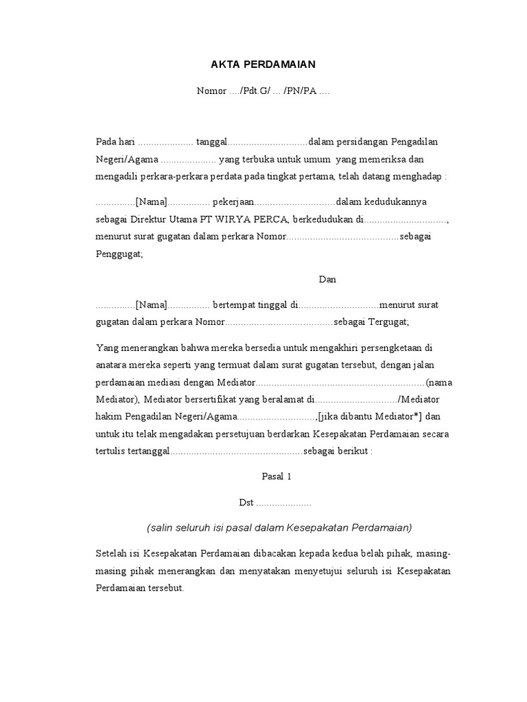 Akta Perdamaian dalam Mediasi Perdata | PDF | Hukum