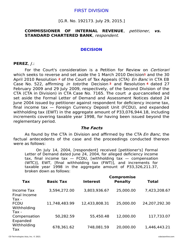 CIR v. Standard Chartered Bank | PDF | Statute Of Limitations ...