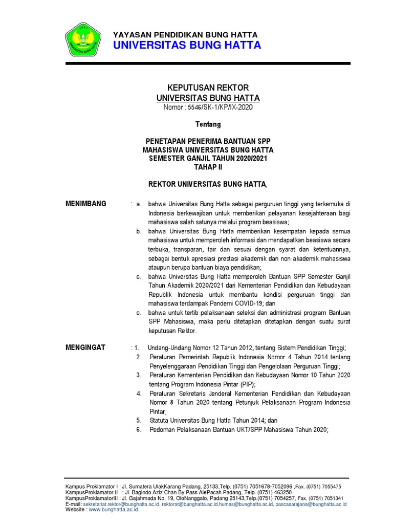 SK Penetapan Bantuan SPP 2020 Tahap 2 | PDF