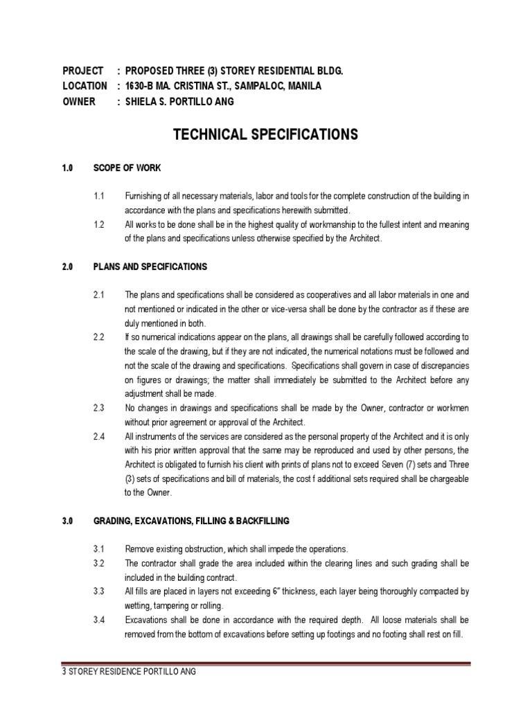 Shiela S. Portillo Ang Specification 09112021 | PDF | Concrete | Plumbing