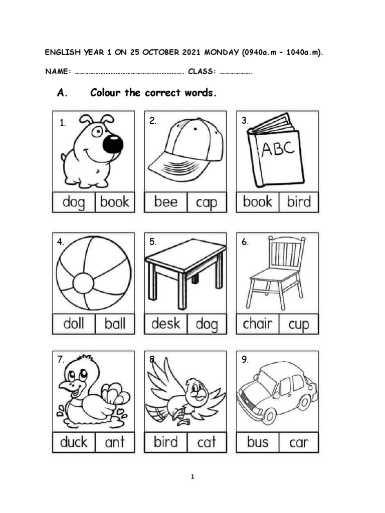 English Year 1 On 25 October 2021 Monday (0940a.m - 1040a.m) | PDF