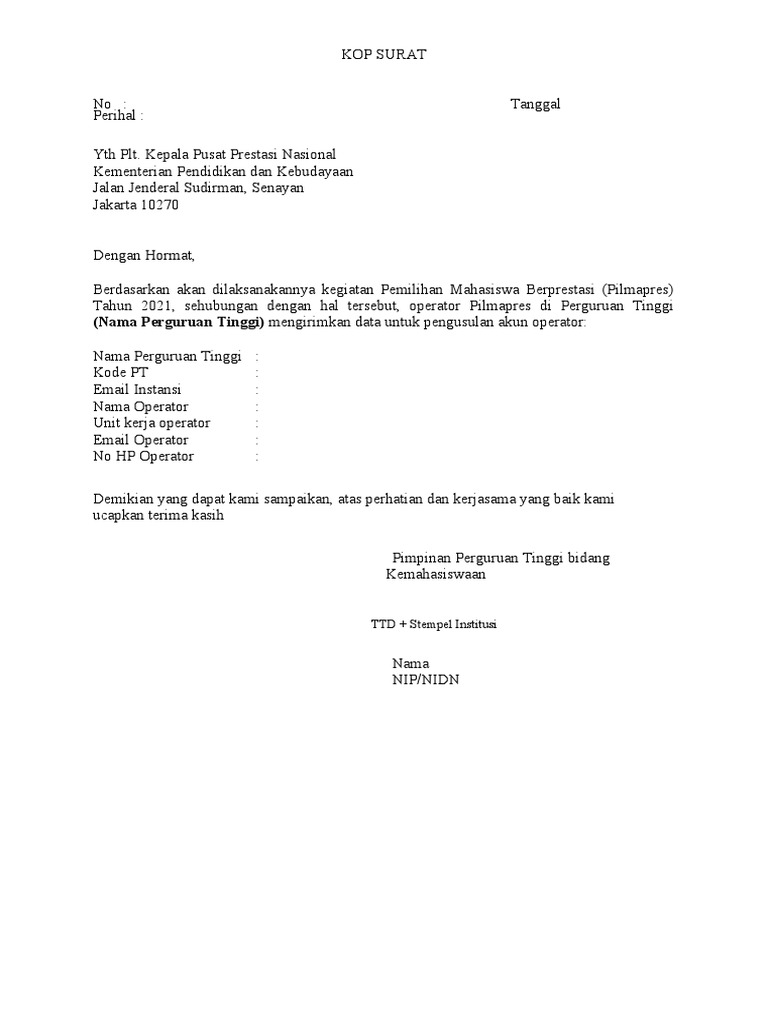 Format Surat Pengajuan Akun | PDF