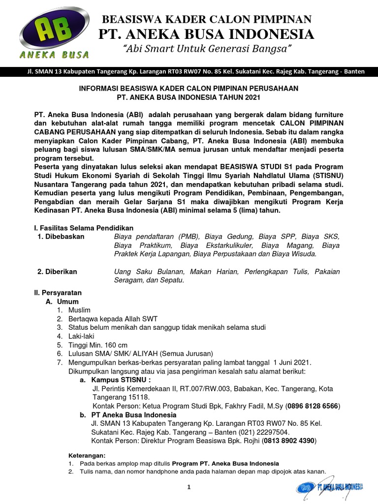 SURAT INFORMASI BEASISWA PT ABI (Rev) | PDF
