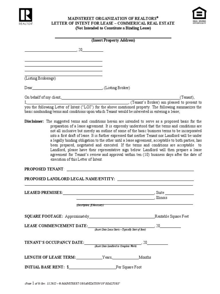 Sample Business Letter of Intent To Lease PDF Format Download | PDF ...