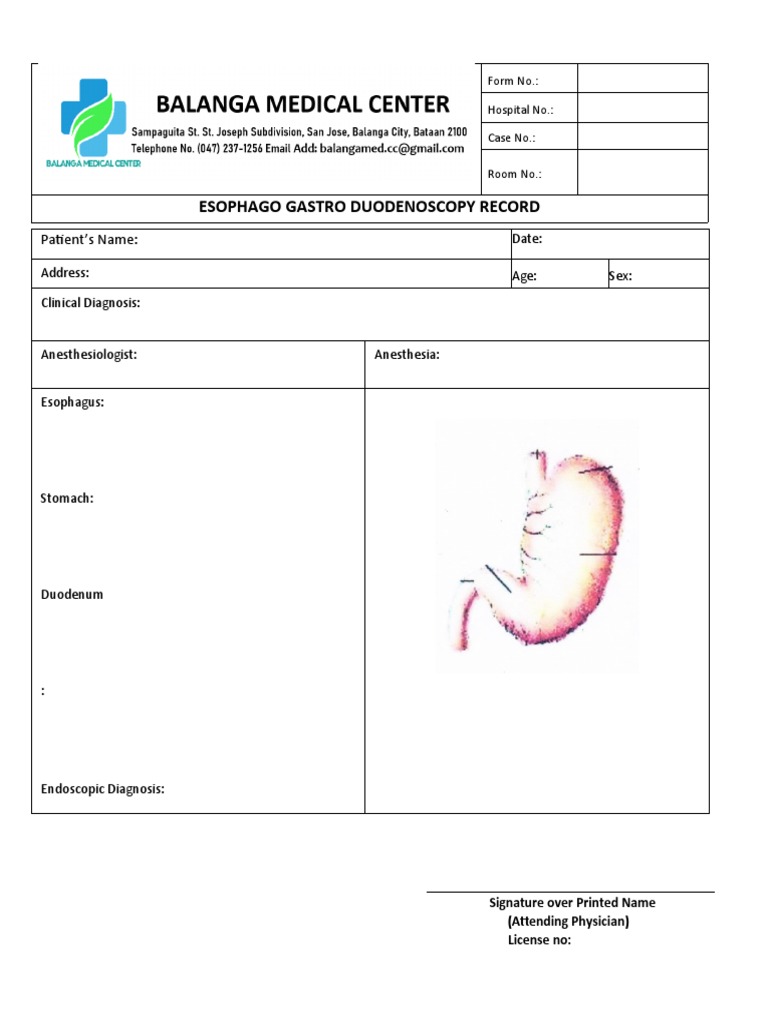 9 ESOPHAGO GASTRO DUODENOSCOPY RECORD (New) | PDF
