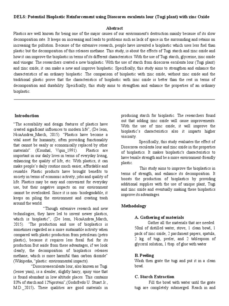 DELS: Potential Bioplastic Reinforcement Using Dioscorea Esculenta Lour ...