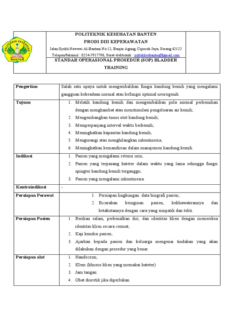 SOP & LO Bladder Training | PDF