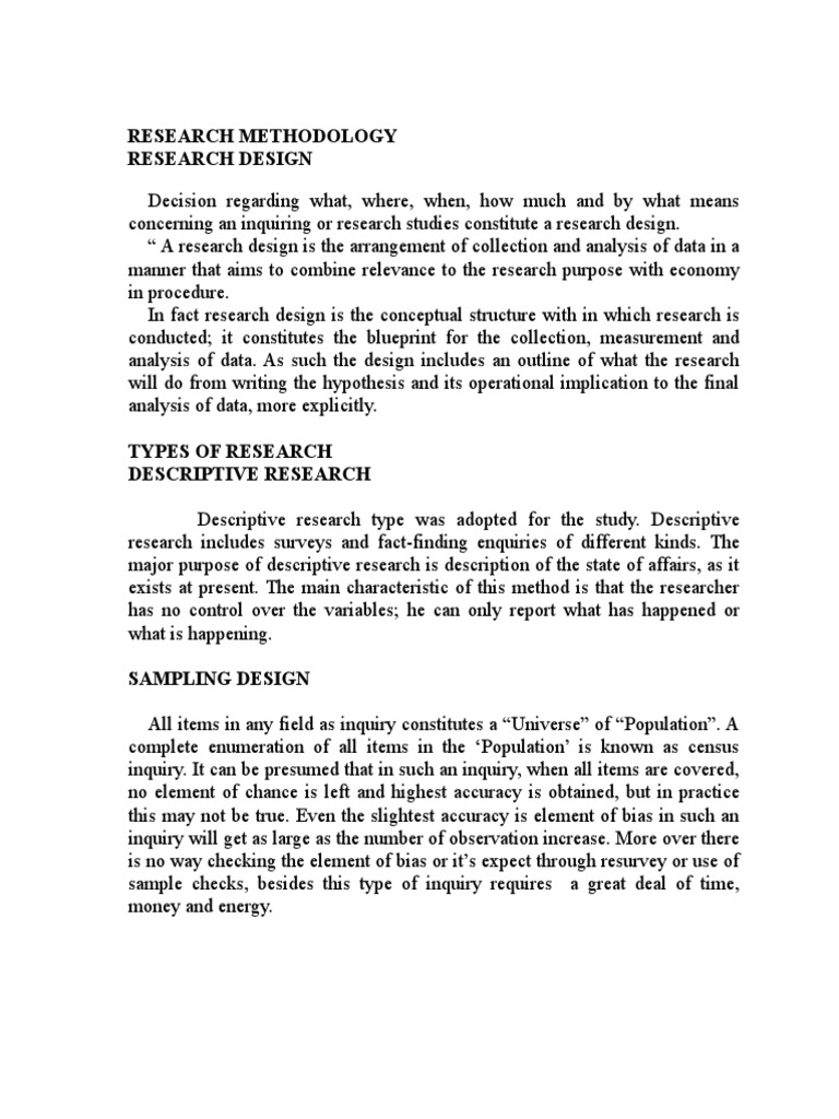 Research Methodology Research Design | PDF | Sampling (Statistics ...
