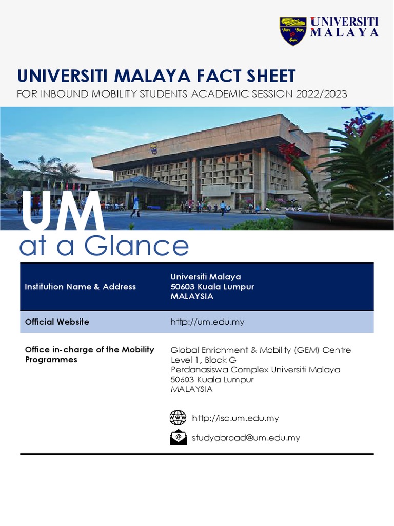 Universiti Malaya Fact Sheet For Inbound Mobility Student | PDF | Academic Term | University