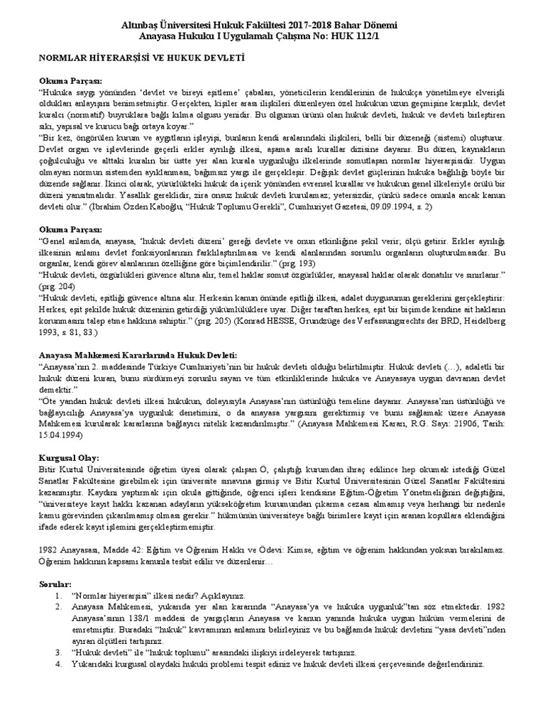 Normlar Hiyerarşisi-Hukuk Devleti | PDF