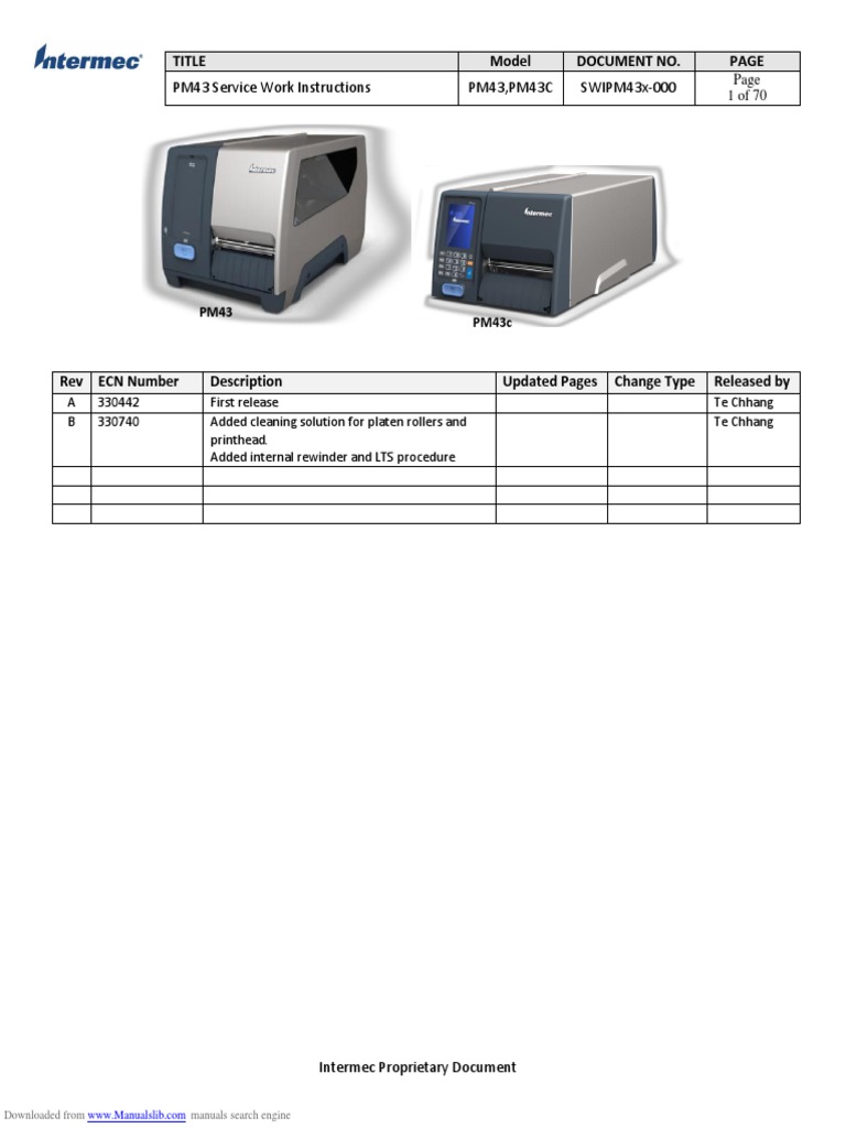 PM43 Service Work Instructions Guide | PDF | Door | Printer (Computing)