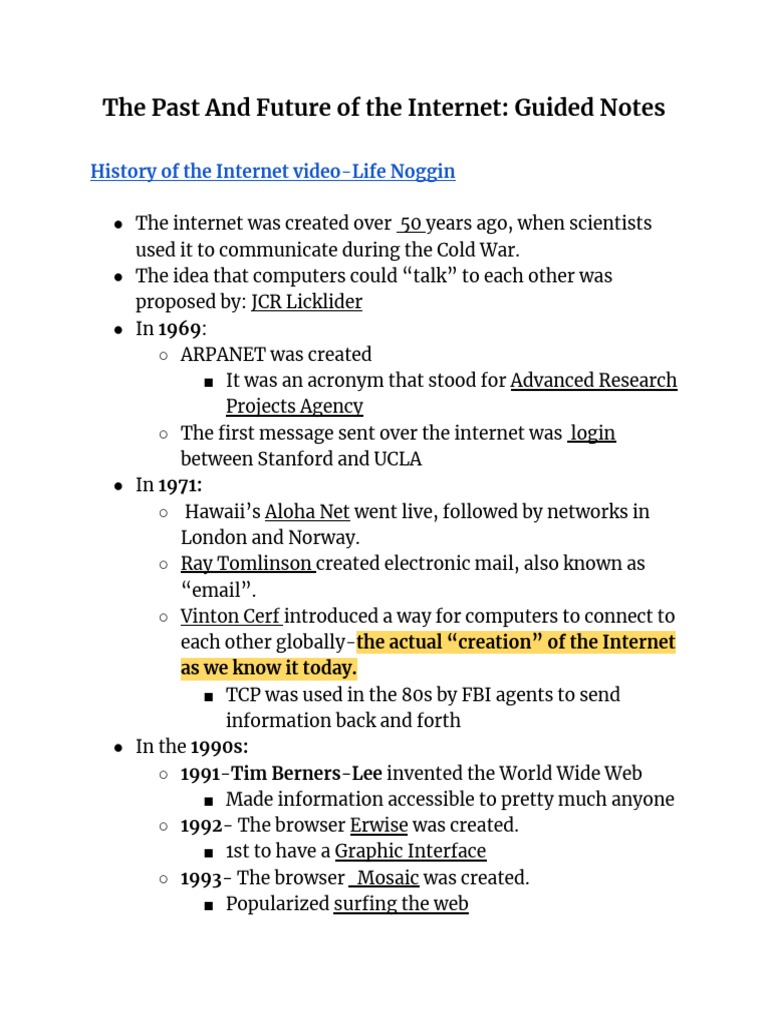 Past and Future of The Internet Guided Notes | PDF | Internet ...