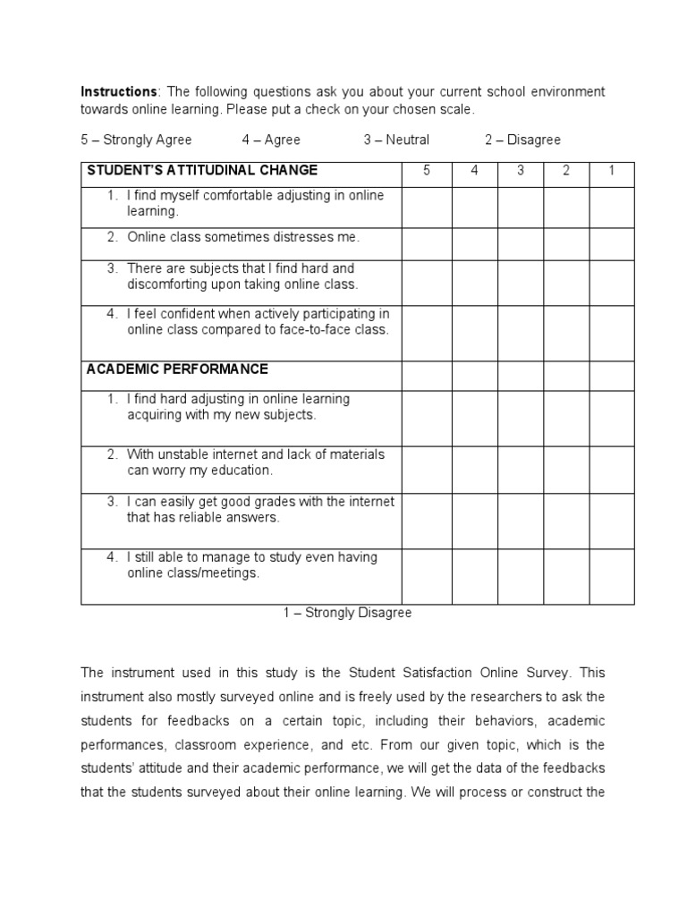 Instructions: The Following Questions Ask You About Your Current School ...