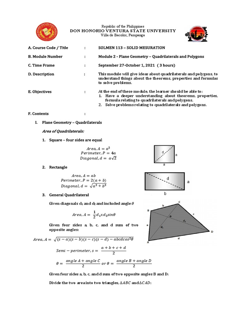Understanding Quadrilaterals and Polygons: A Module on Plane Geometry Formulas, Theorems and ...