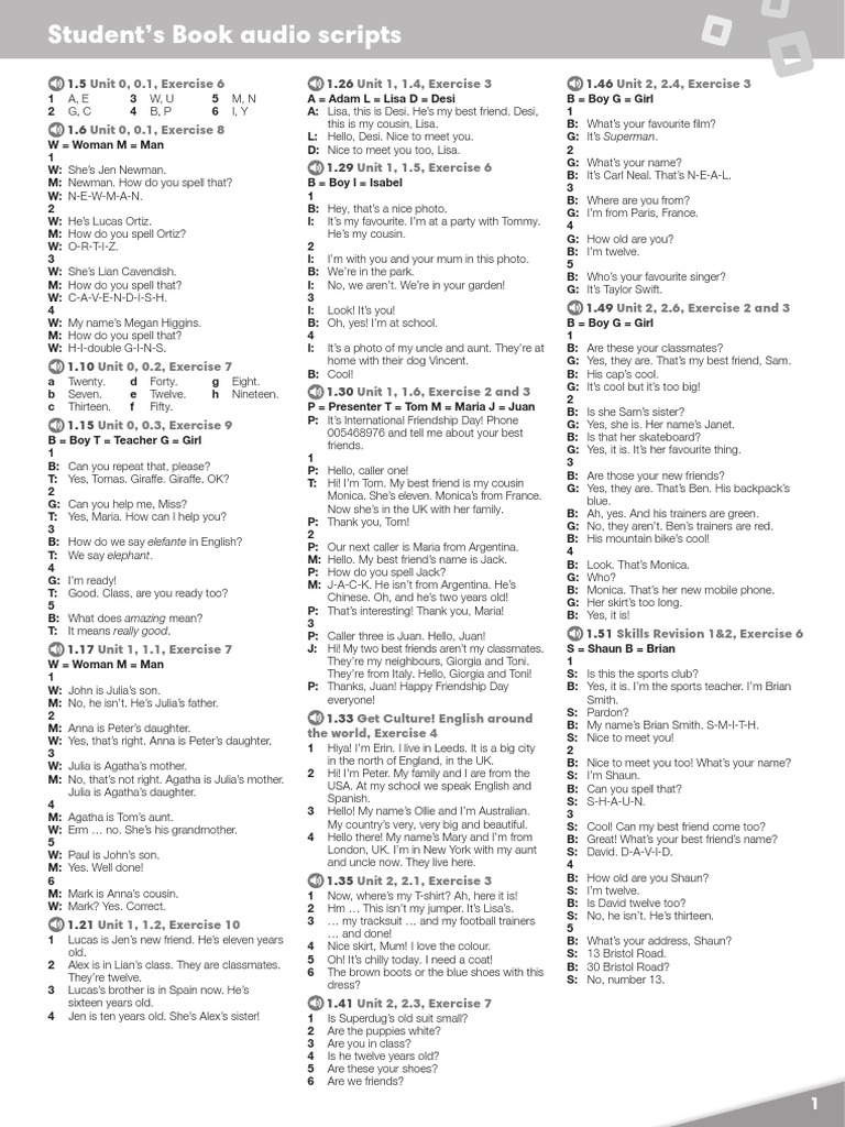 Student Audio Scripts and Family Relationship Key | PDF