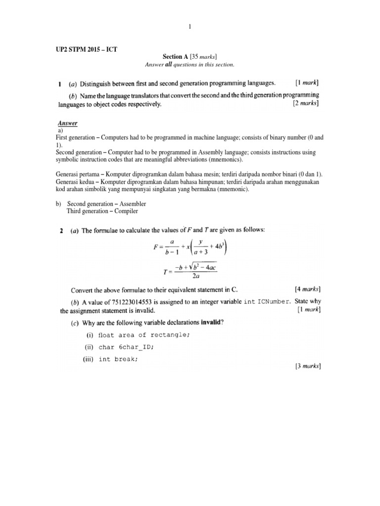 Up2 STPM 2015 - Ict Section A (35 Marks) : Answer | PDF | Assembly Language | Computer Architecture