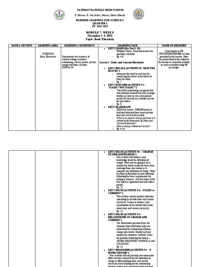 WHLP Basic Electricity | PDF | Voltage | Electrical Resistance And Conductance