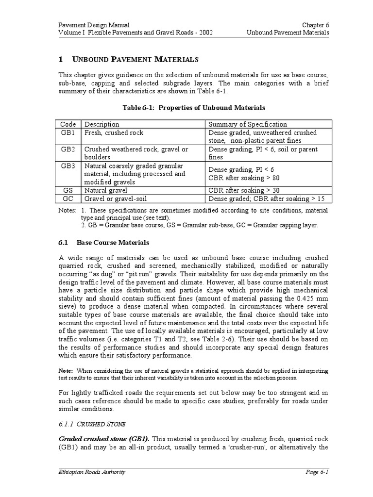 Table 6-1: Properties of Unbound Materials: Nbound Avement Aterials ...