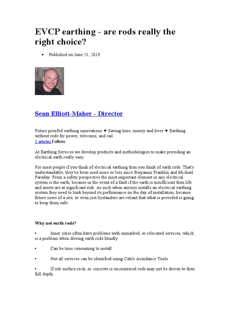 EVCP Earthing - Are Rods Really The Right Choice?: Sean Elliott-Maher - Director | PDF