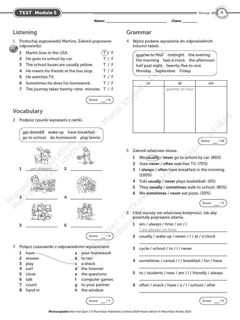 New Hot Spot 1 Module 5 Test A | PDF