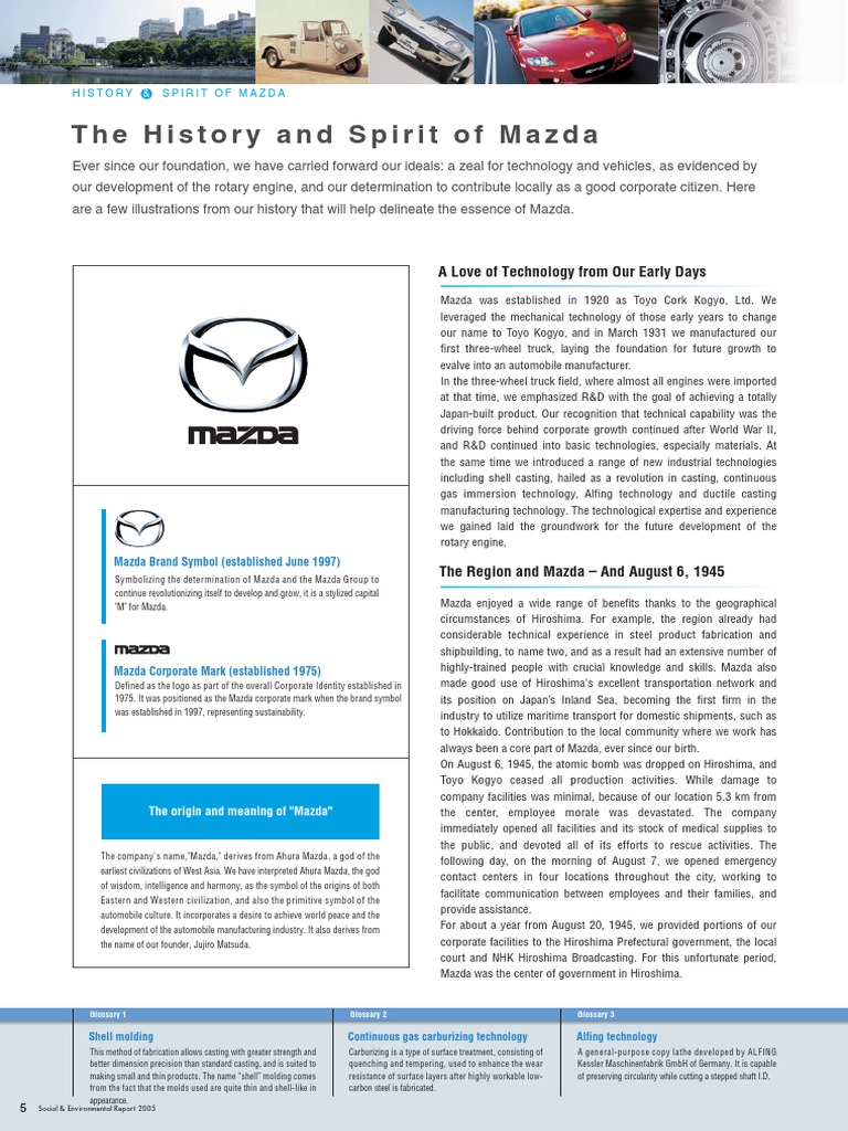 Mazda's History and Technological Spirit | PDF | Hiroshima | Motor Vehicle