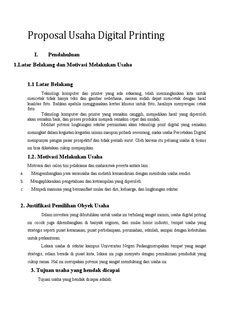 Contoh Proposal Usaha Digital Printing | PDF Contoh Proposal Usaha Digital Printing | PDF