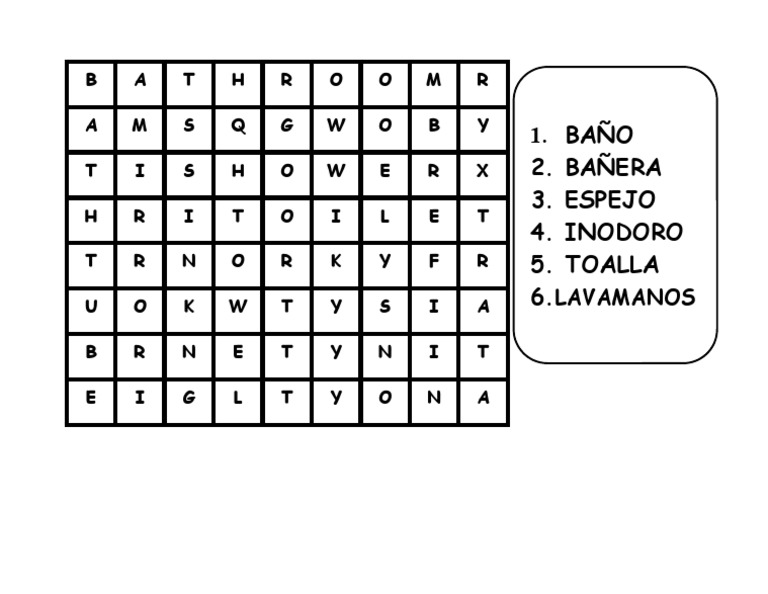 Bathroom Wordsearch | PDF | Estudios de idiomas extranjeros