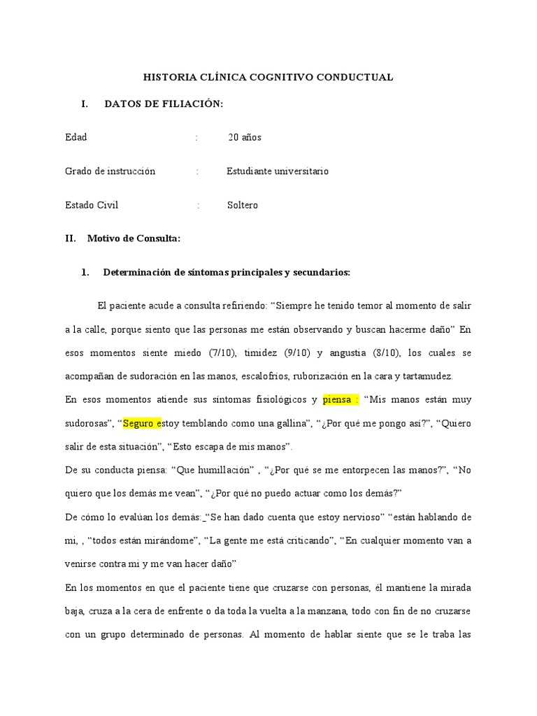 Comentario Caso Psicologico 5 | PDF | Ansiedad | Agorafobia
