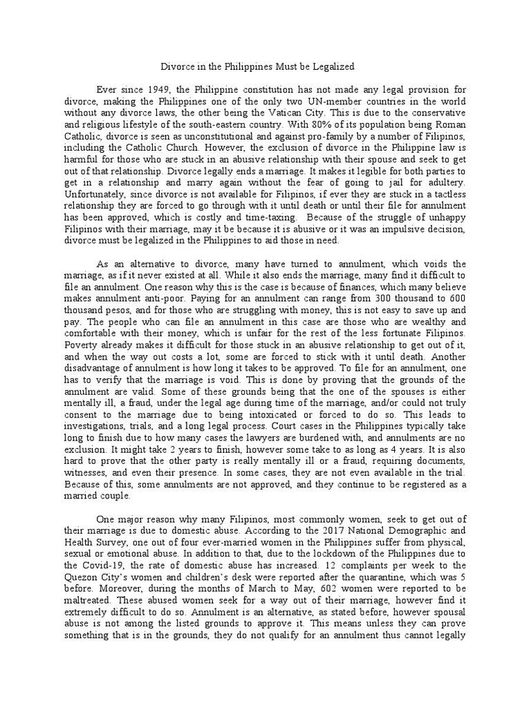 Legalizing Divorce in the Philippines | PDF | Annulment | Divorce