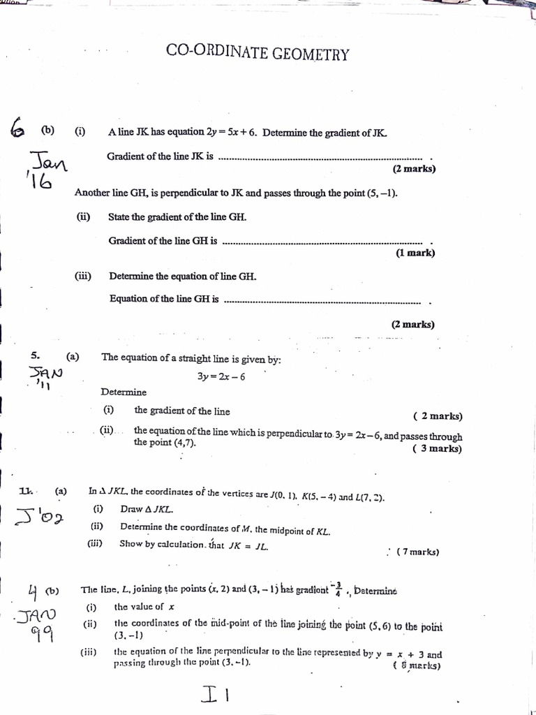 Coordinate Geometry Exam Questions | PDF | Line (Geometry) | Cartesian ...