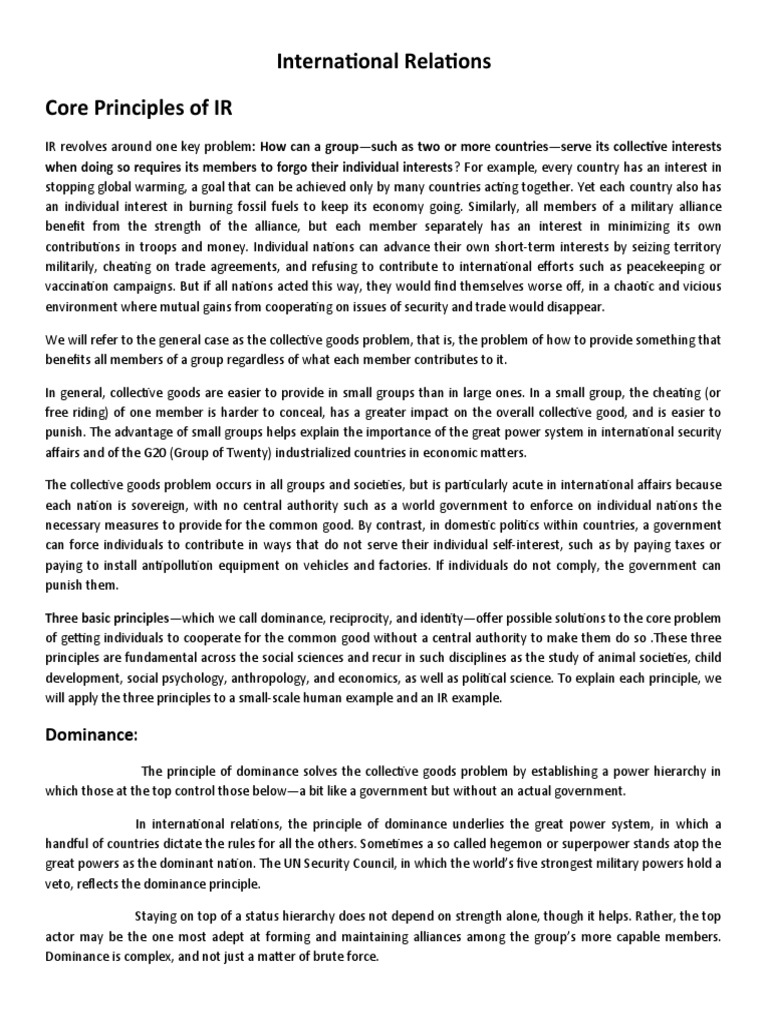 International Relations Core Principles of IR | PDF | Power (Social And ...