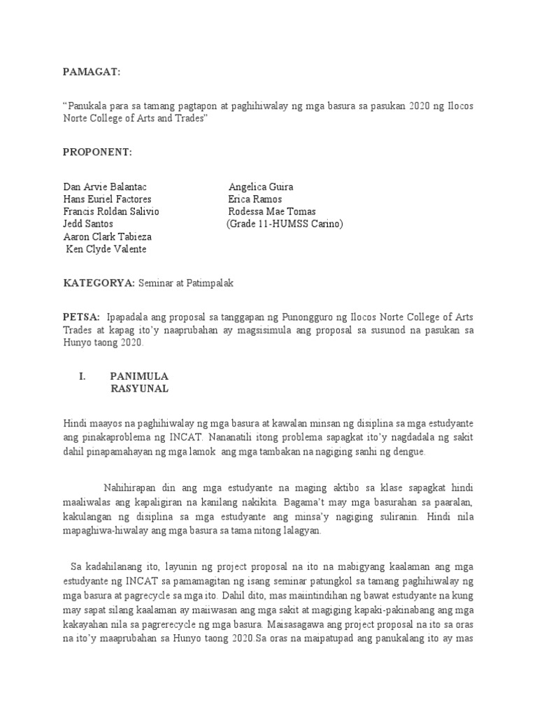 Halimbawa NG Panukalang Proyekto | PDF