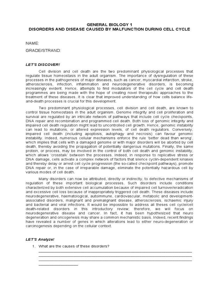 General Biology 1 Module Cell Disorders | PDF | Necrosis | Cell Cycle
